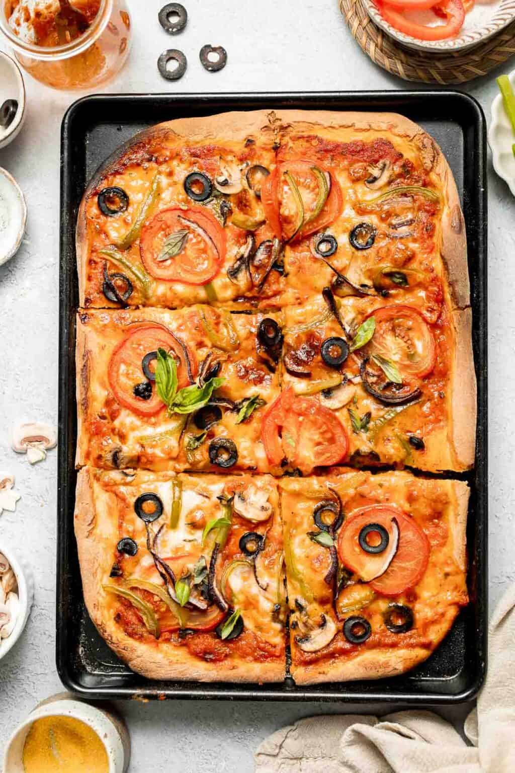 Easy Sheet Pan Pizza with Crispy Crust - Ahead of Thyme