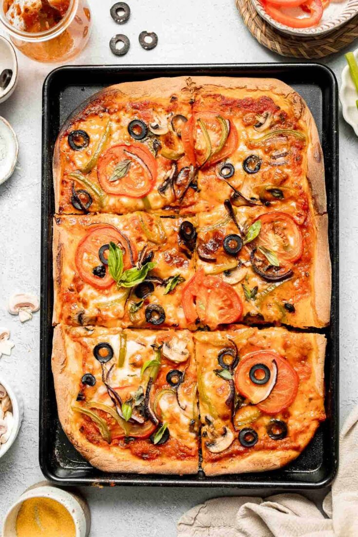 Easy Sheet Pan Pizza with Crispy Crust - Ahead of Thyme