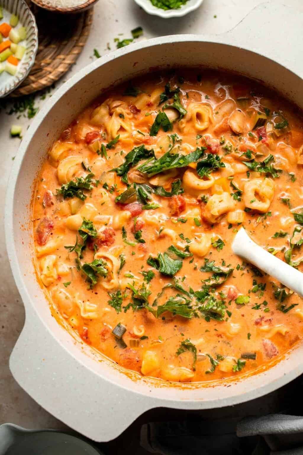 Creamy Tortellini Minestrone Soup - Ahead of Thyme